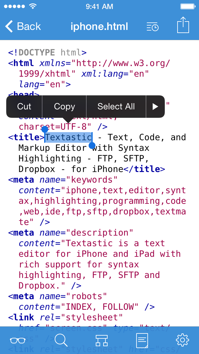 Textastic - Text, Code, and Markup Editor with Syntax Highlighting - FTP, SFTP, Dropbox - for iPhone